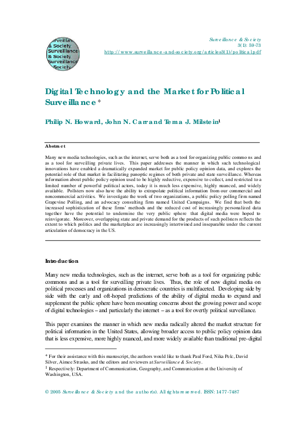 (PDF) Digital Technology and the Market for Political Surveillance