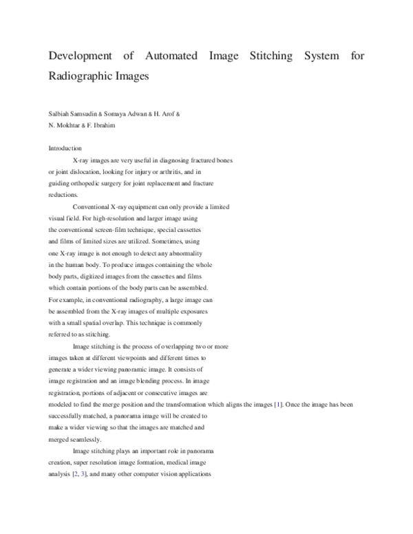 (PDF) Development of Automated Image Stitching System for Radiographic ...