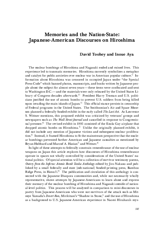 (PDF) Memories and the Nation-State: Japanese-American Discourses on ...