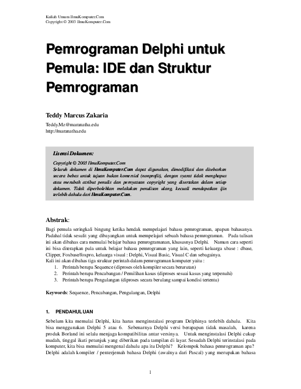 Pdf Tutorial Pemrograman Delphi Utk Pemula