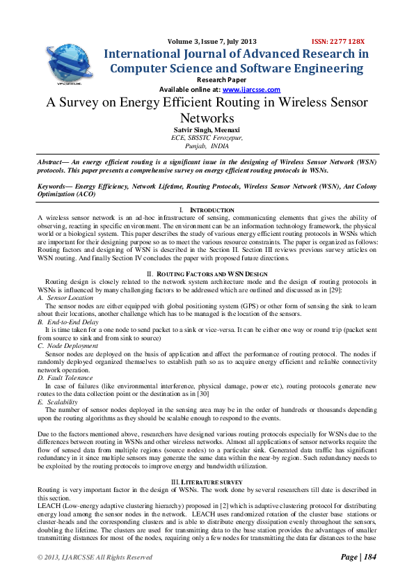 (PDF) 2013, IJARCSSE All Rights Reserved A Survey on Energy Efficient Routing in Wireless Sensor ...
