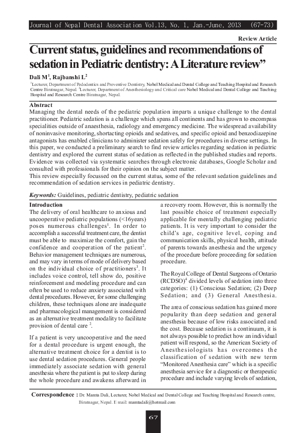 (PDF) Current status, guidelines and recommendations of sedation in ...