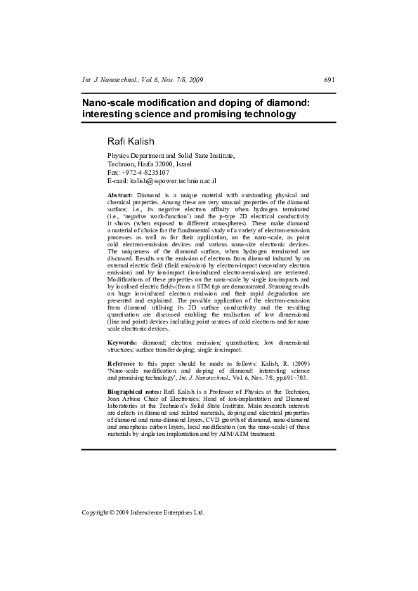 (PDF) Nano-scale modification and doping of diamond: interesting ...