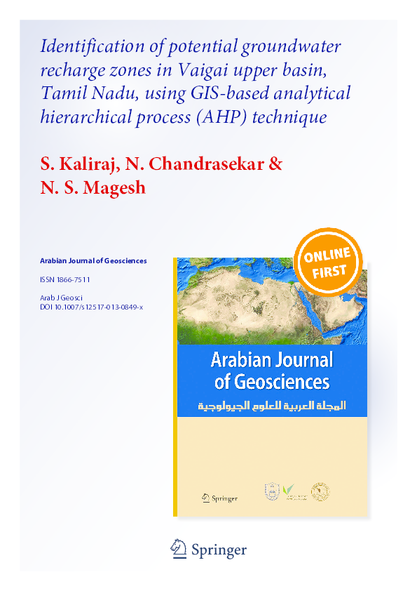 (PDF) Identification of potential groundwater recharge zones in Vaigai upper basin, Tamil Nadu ...