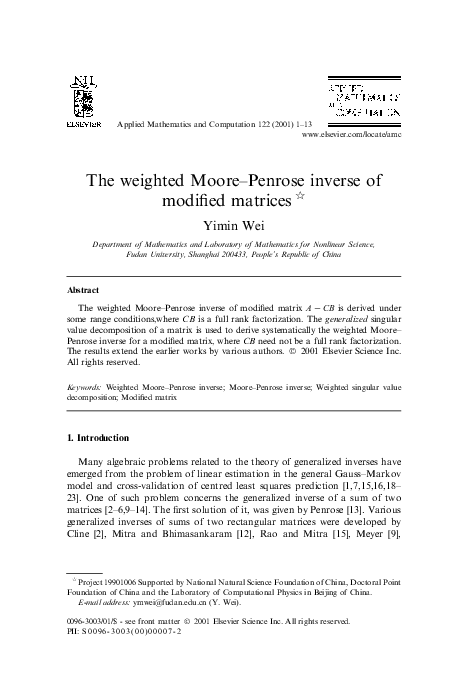 (PDF) Moore-Penrose inverse