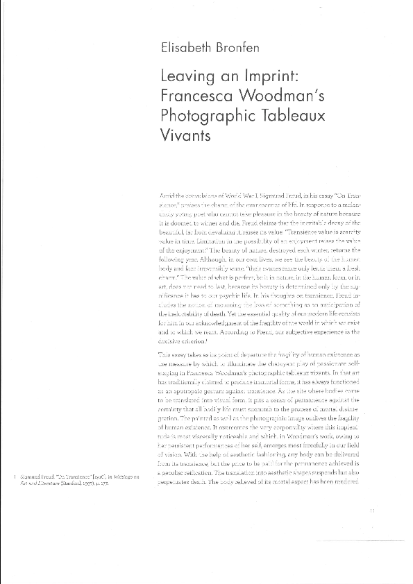 (PDF) Bronfen, Elisabeth. Leaving an Imprint: Francesca Woodman's ...