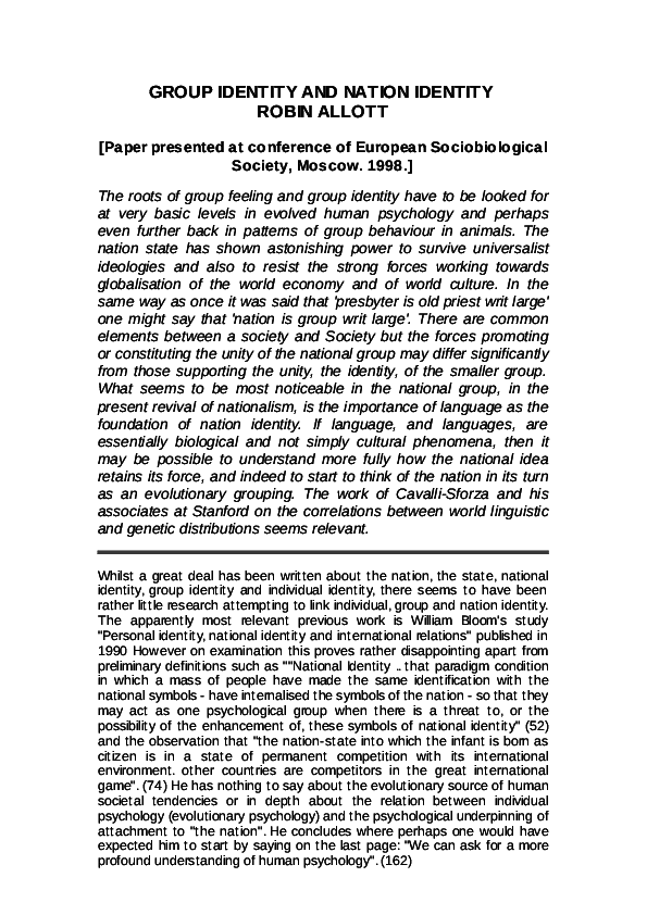 (PDF) GROUP IDENTITY AND NATION IDENTITY