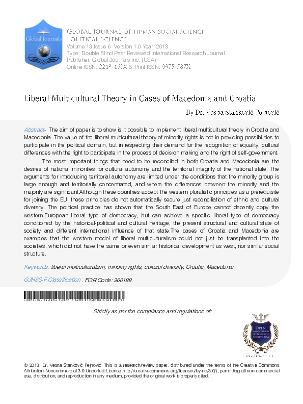 Multicultural Theory in Cases of Croatia and Macedonia