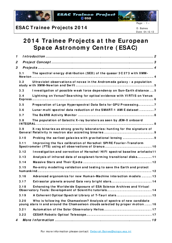 (PDF) ESAC 2014 trainee projects