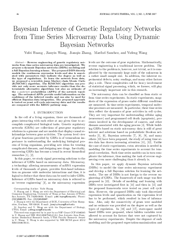 (PDF) Bayesian Inference of Genetic Regulatory Networks from Time Series Microarray Data Using ...