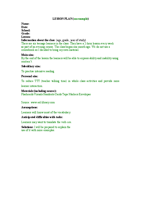 (DOC) Lesson Plan Example 1