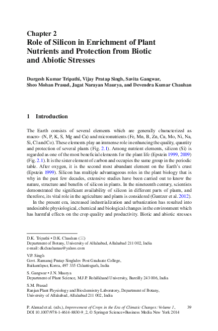 (PDF) Role of Silicon in Enrichment of Plant Nutrients and Protection from Biotic and Abiotic ...