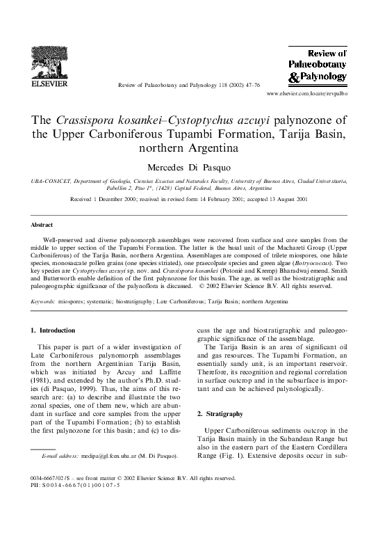 (PDF) The Crassispora kosankei – Cystoptychus azcuyi palynozone of the ...