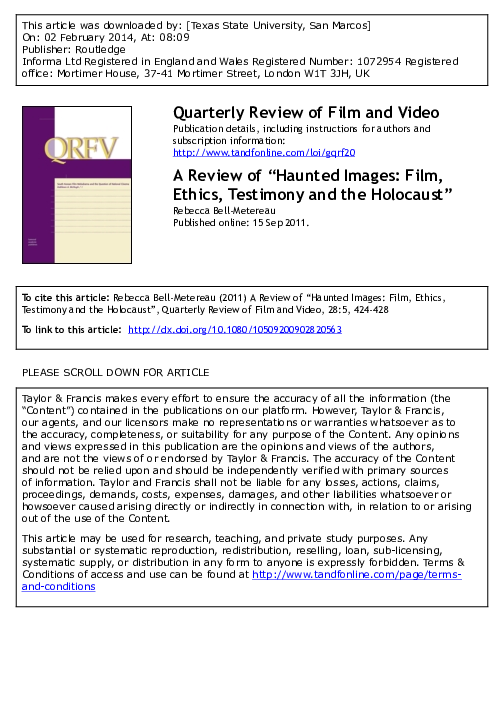 (PDF) Quarterly Review of Film and Video A Review of "Haunted Images ...