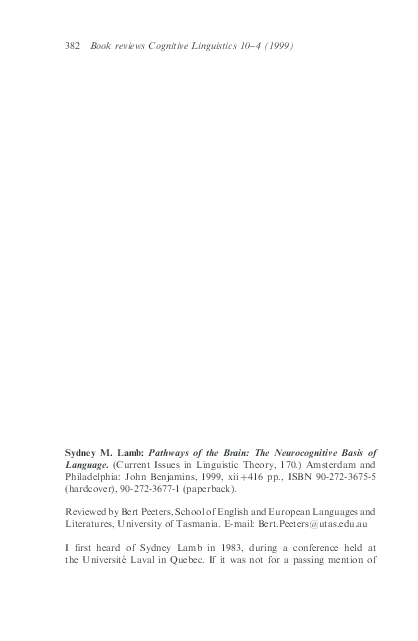 (PDF) Lamb, Sydney M. 1999. Pathways of the brain: The neurocognitive basis of language.
