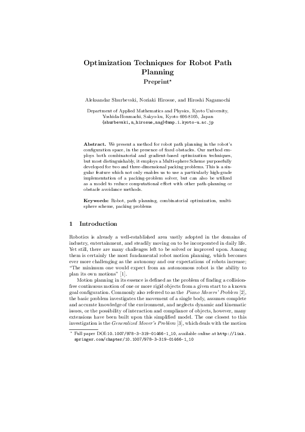 (PDF) Optimization Techniques for Robot Path Planning