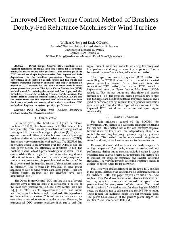 (PDF) Improved Direct Torque Control Method of Brushless Doubly-Fed Reluctance Machines for Wind ...