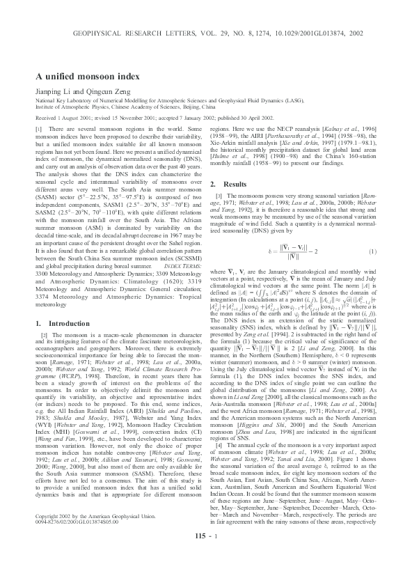 (PDF) A unified monsoon index