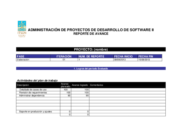 (DOC) Formato de Reporte de Avance