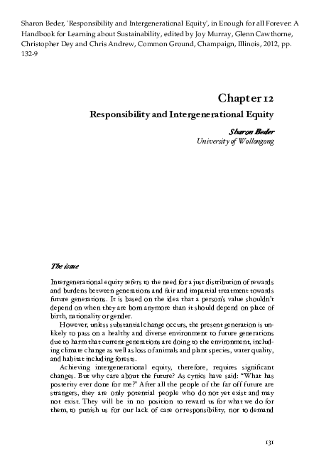 (PDF) Responsibility and intergenerational equity