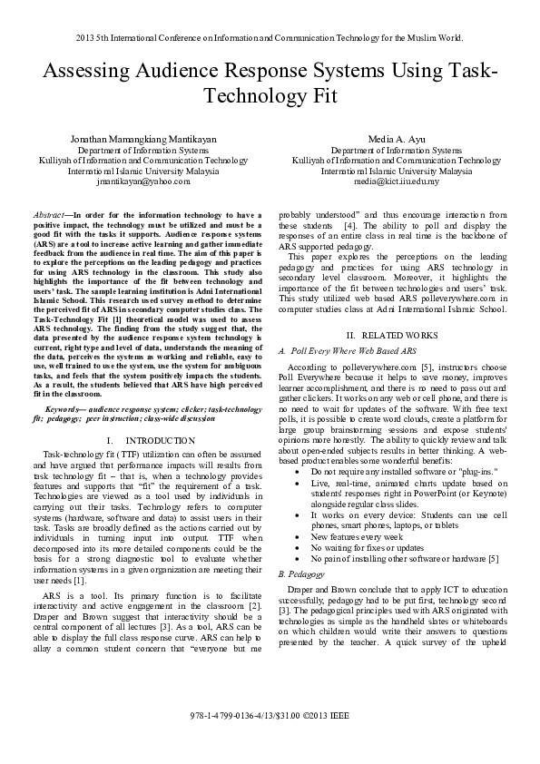 (PDF) Assessing Audience Response Systems Using Task- Technology Fit