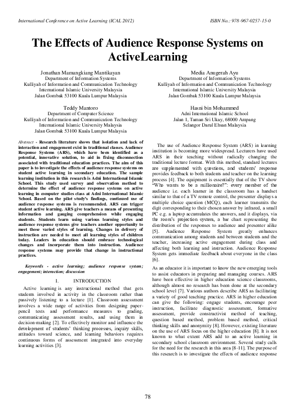 (PDF) The Effects of Audience Response Systems on ActiveLearning