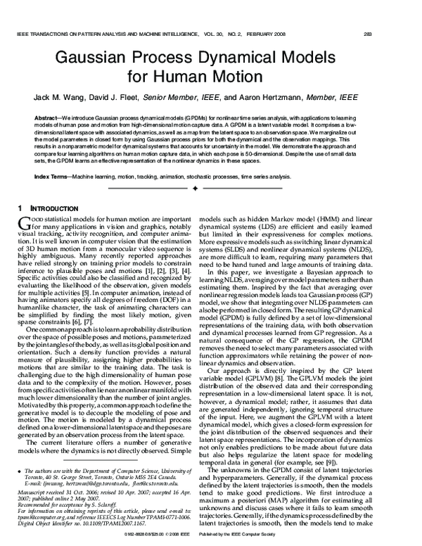 Pdf Gaussian Process Dynamical Models For Human Motion