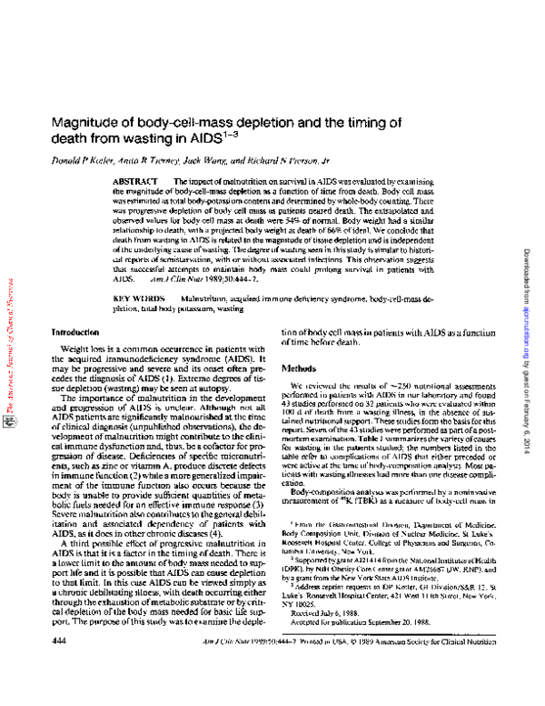 (PDF) Magnitude of body-cell-mass depletion and the timing of death ...
