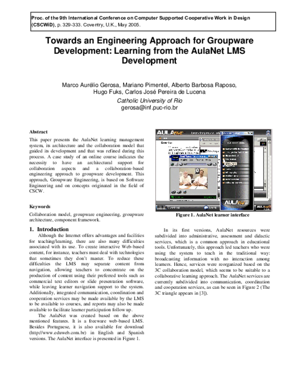(PDF) Towards an engineering approach for groupware development: learning from the AulaNet LMS ...