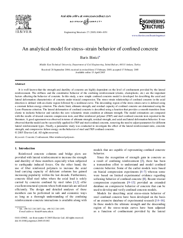 (PDF) An analytical model for stress–strain behavior of confined concrete