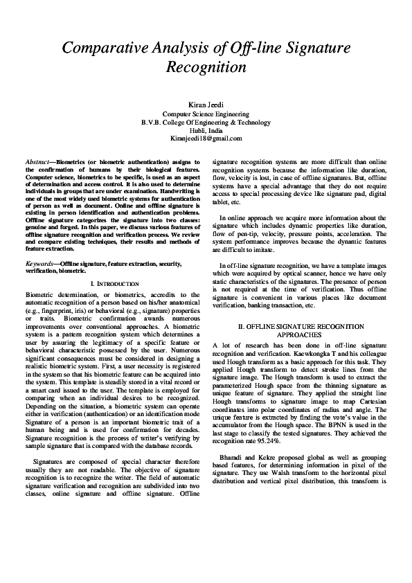Pdf Comparative Analysis Of Off Line Signature Recognition