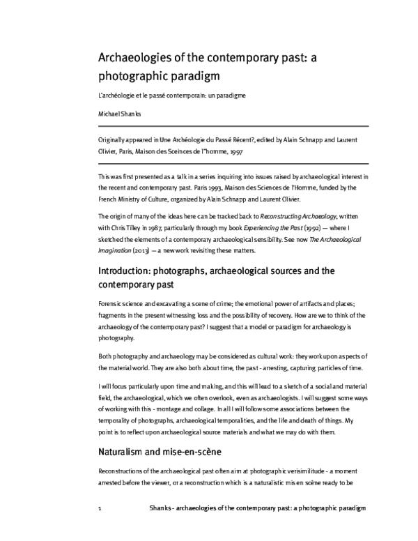 (PDF) Archaeologies of the contemporary past: a photographic paradigm