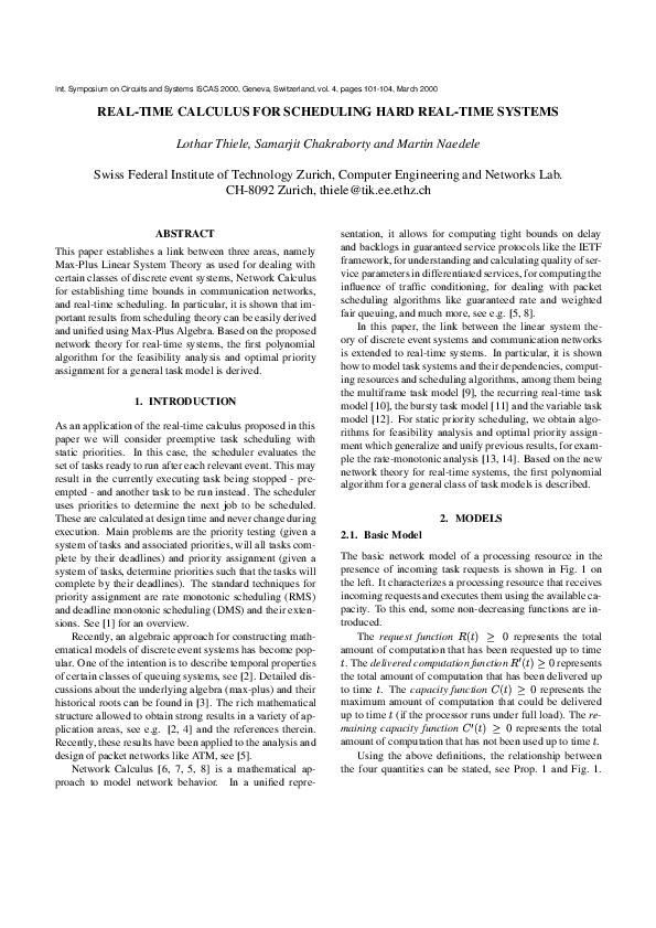 (PDF) REAL-TIME CALCULUS FOR SCHEDULING HARD REAL-TIME SYSTEMS