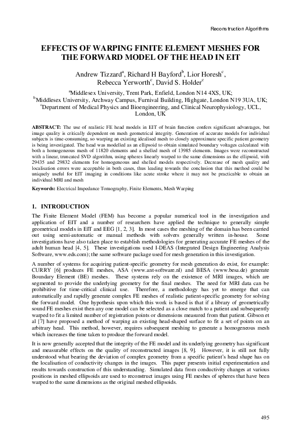 (PDF) Effects of Warping Finite Element Meshes for the Forward Model of The Head In EIT
