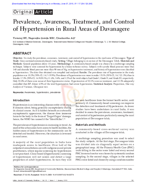 (PDF) Prevalence, awareness, treatment, and control of hypertension in ...