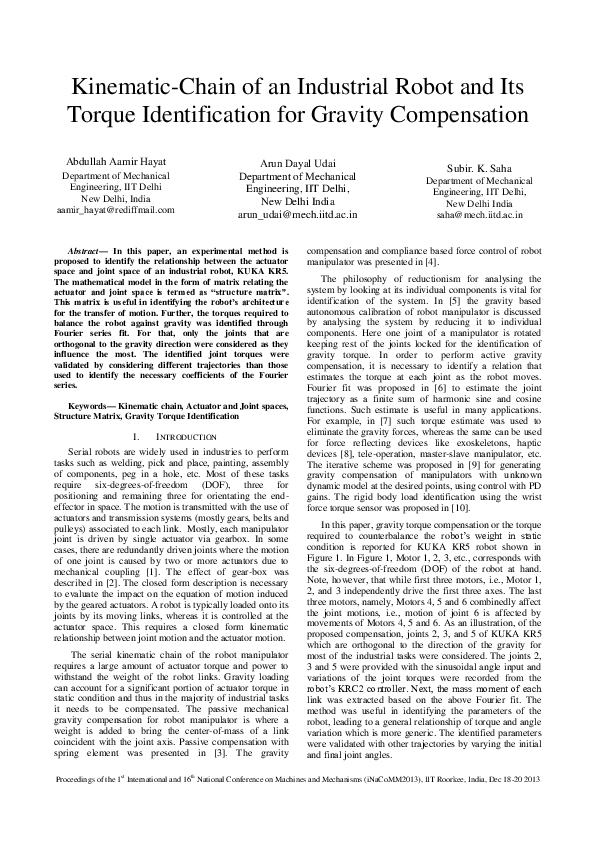Pdf Kinematic Chain Of An Industrial Robot And Its Torque Identification For Gravity Compensation