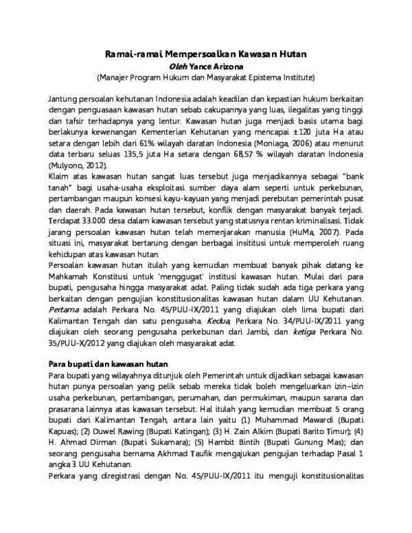 (DOC) Ramai ramai Mempersoalkan Kawasan Hutan Oleh Yance Arizona