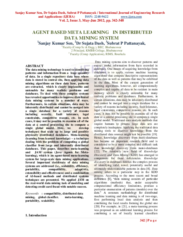(PDF) AGENT BASED META LEARNING IN DISTRIBUTED DATA MINING SYSTEM
