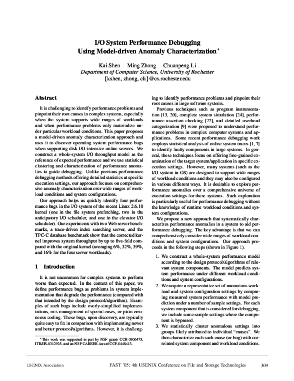 (PDF) I/O System Performance Debugging Using Model-driven Anomaly Characterization