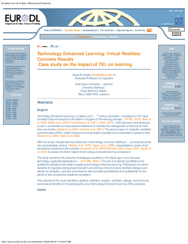 (PDF) Technology Enhanced Learning: Virtual Realities;