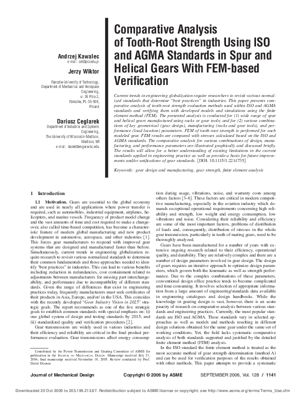 (PDF) Andrzej Kawalec Comparative Analysis of Tooth-Root Strength Using ...