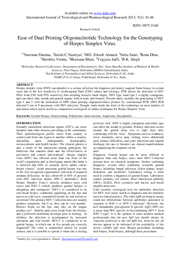 (PDF) Ease of Dual Priming Oligonucleotide Technology for the Genotyping of Herpes Simplex Virus