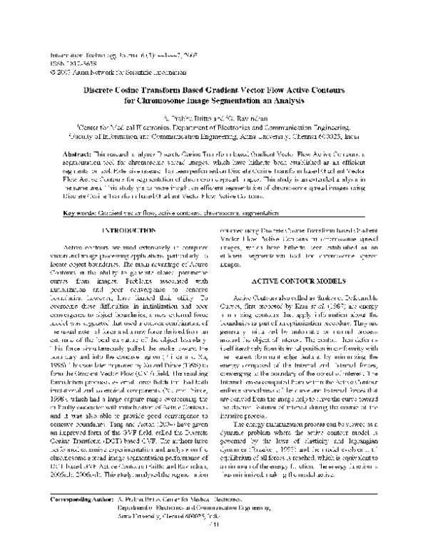 (PDF) A.Prabhu Britto, G.Ravindran (2007) Discrete Cosine Transform based Gradient Vector Flow ...