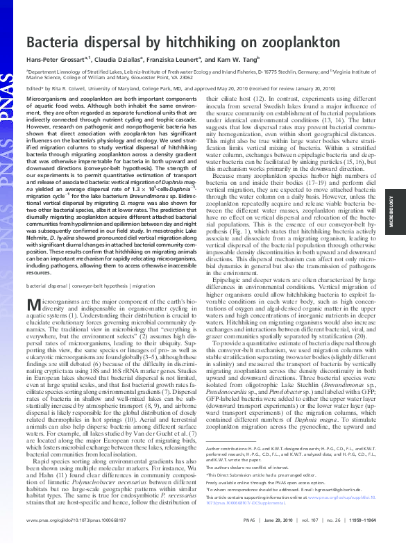 (PDF) Bacteria dispersal by hitch-hiking on zooplankton