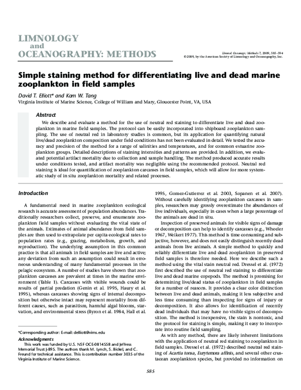 (PDF) Simple staining method for differentiating live and dead marine ...
