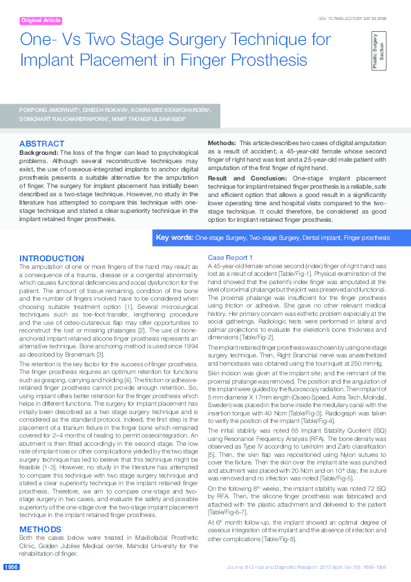 (PDF) One Vs Two Stage Surgery Technique for Implant Placement in ...