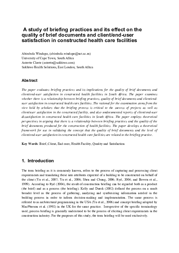 (PDF) A study of Briefing practices and its Effect on the Quality of ...