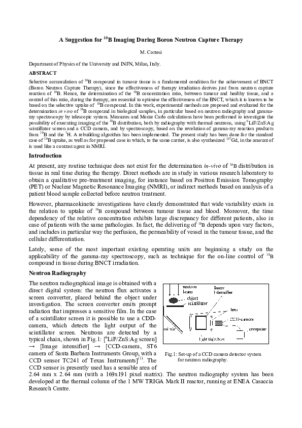 (PDF) A suggestion for B10 imaging during boron neutron capture therapy