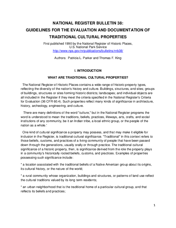 (PDF) NATIONAL REGISTER BULLETIN 38: GUIDELINES FOR THE EVALUATION AND ...