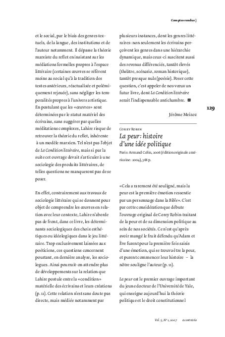 « La peur : histoire d’une idée politique », de Corey Robin, Paris ...